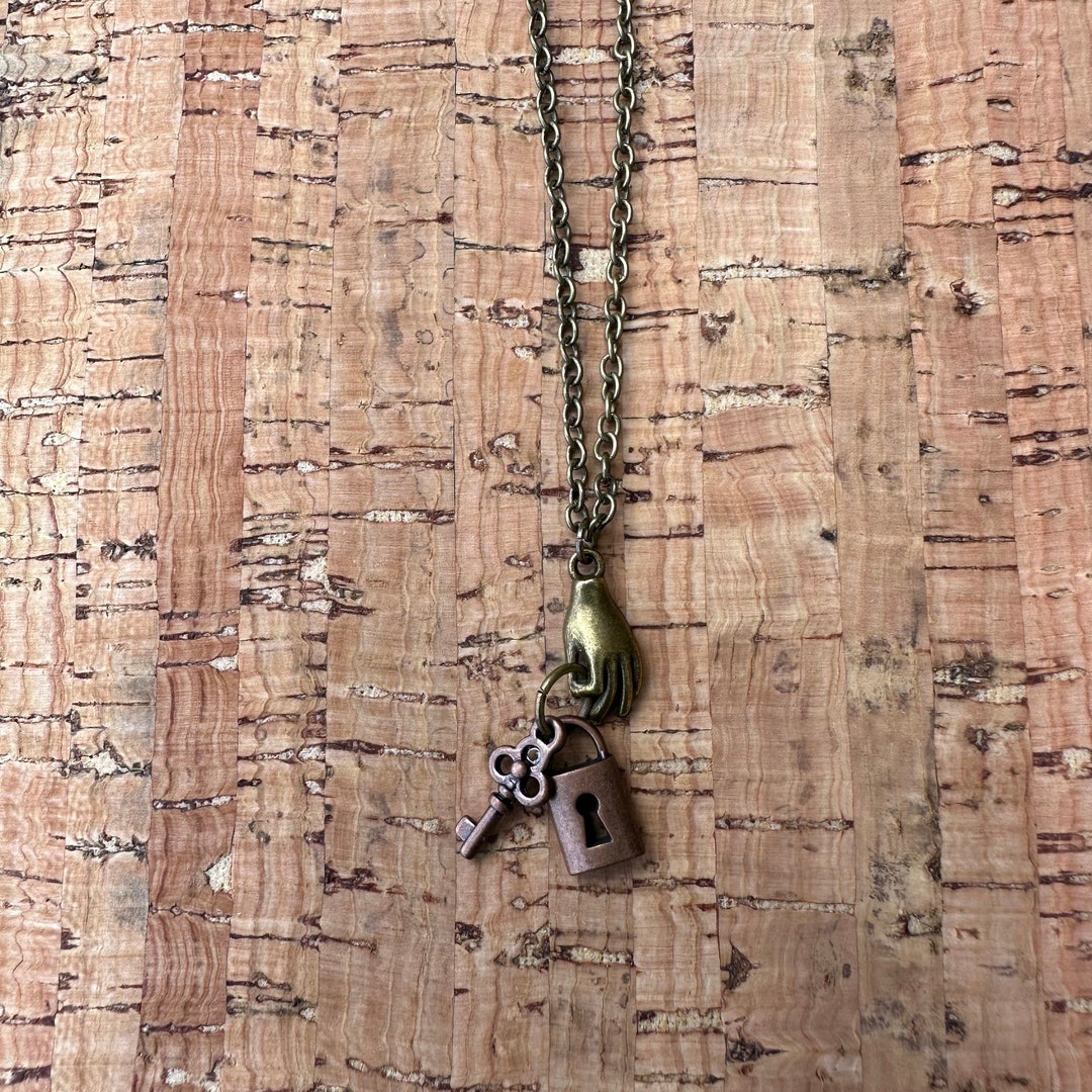 Brass Hand Clasp Necklace Key and Lock Copper - Etsy