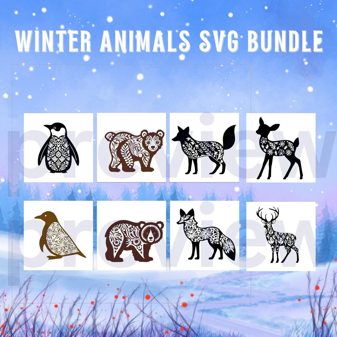 Winter Animals Svg Bundle, Penguin Svg, Bear Svg, Fox Svg, Folkart ...