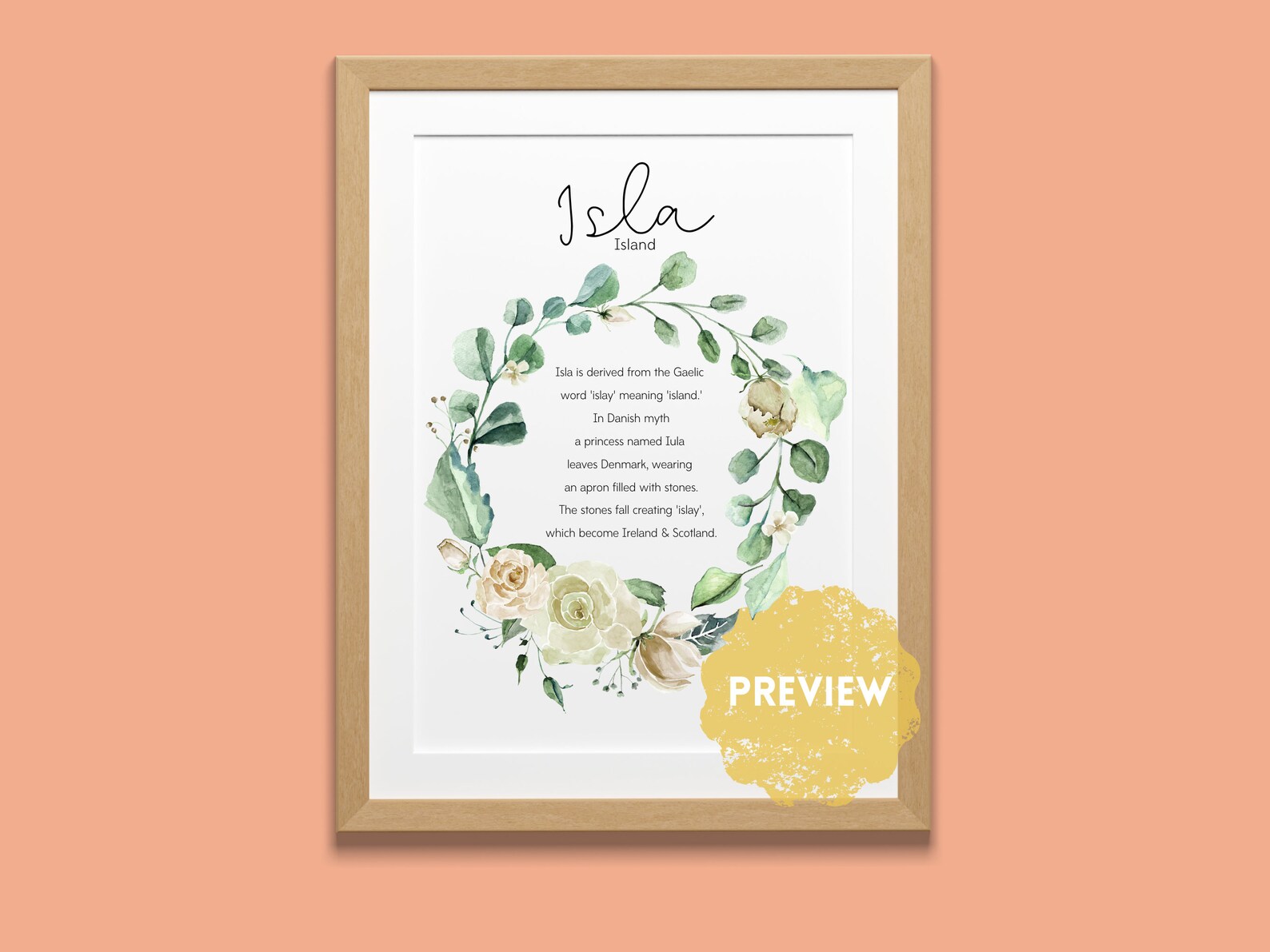 Isla Name Meaning Floral Art Print: Nursery Decor (PDF) - Etsy