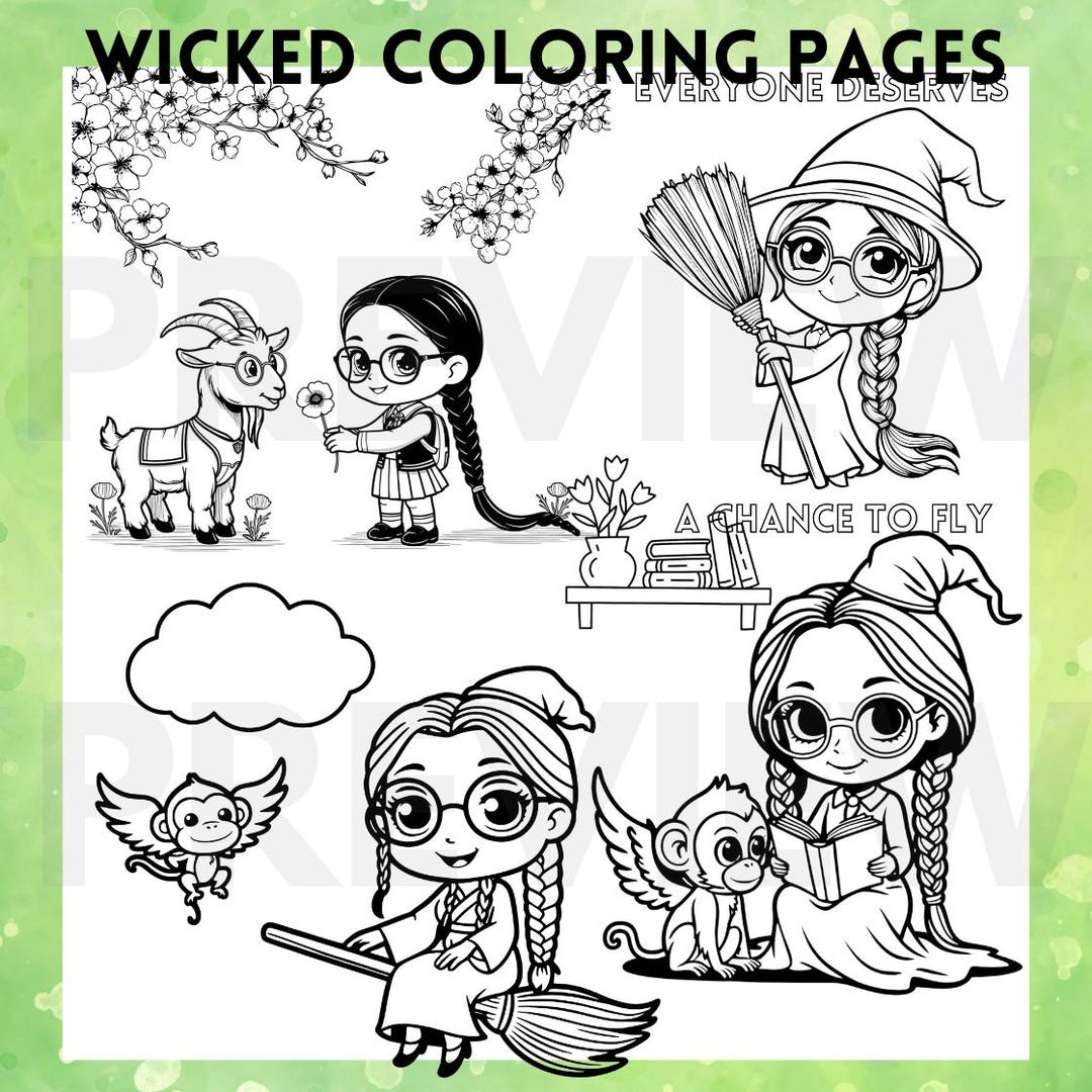 Wicked Coloring Pages, Wicked Pdfs, Set of 4 Wicked Coloring Sheets - Etsy