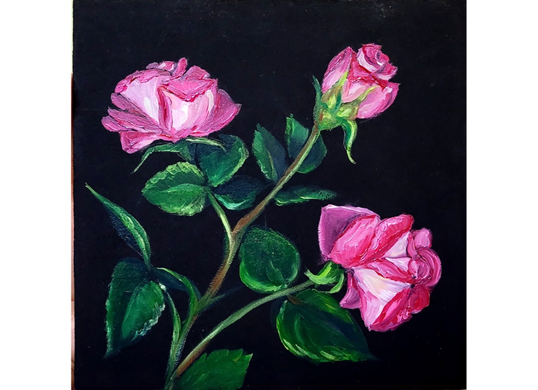 Rose Painting Original Art Flower Painting Pink Roses Artwork 8 by 8 - Etsy