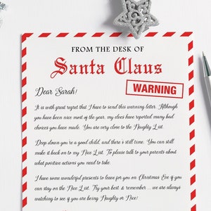 Editable, Santa Claus Warning, Naughty Notification Letter, Christmas ...