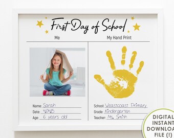 Handprint art first day of school printable kids craft | Etsy