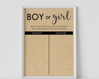 Gender Reveal Boy or Girl Chart Woodland Baby Shower Guess | Etsy