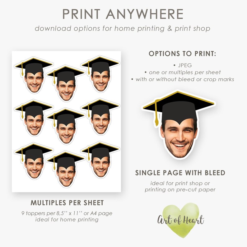 Graduation Decorations 2026 for Boy, Face Cupcake Toppers, Photo ...