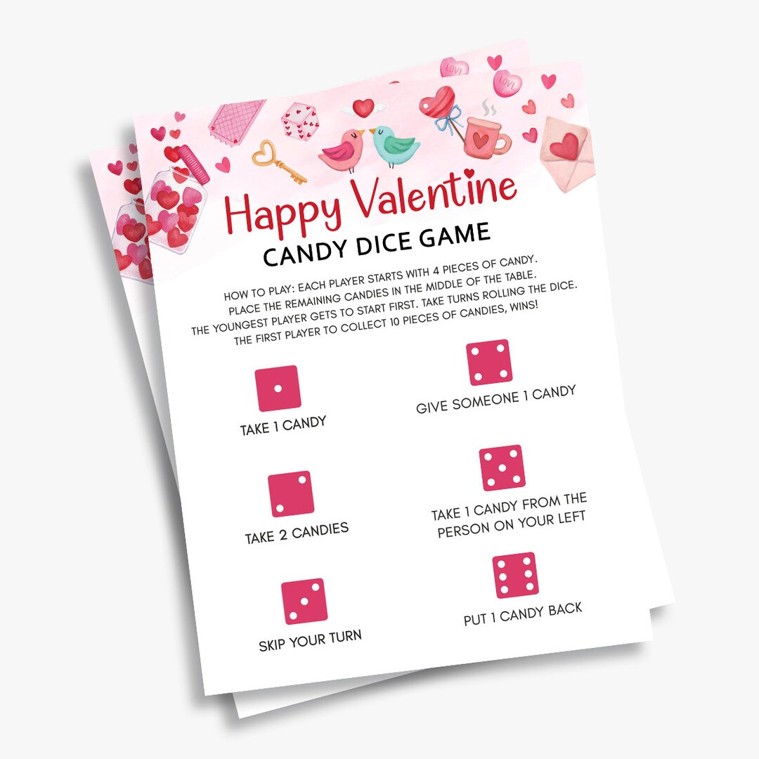 Valentines Candy Dice Game for Kids, Valentine's Day Classroom Kids ...