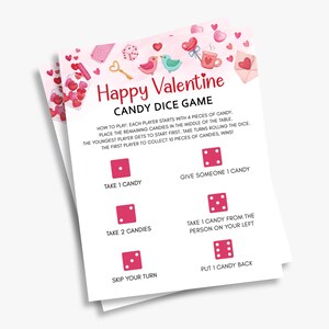 Valentines Candy Dice Game for Kids, Valentine's Day Classroom Kids ...