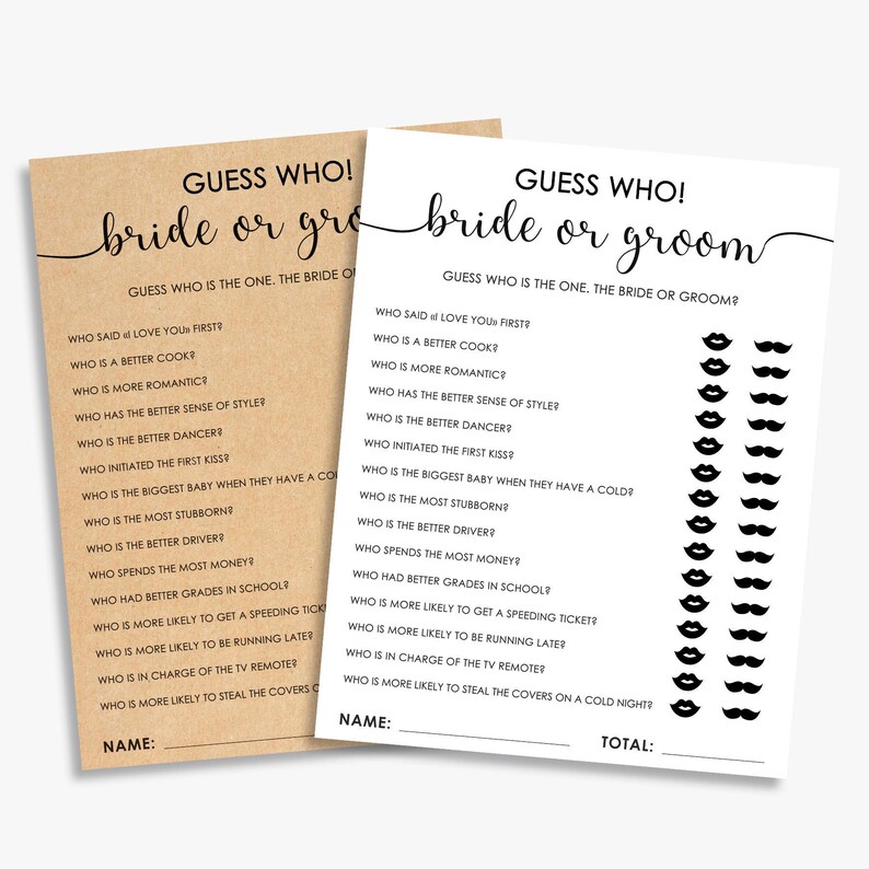 Guess Who Bride or Groom Rustic Bridal Shower Game Kraft - Etsy