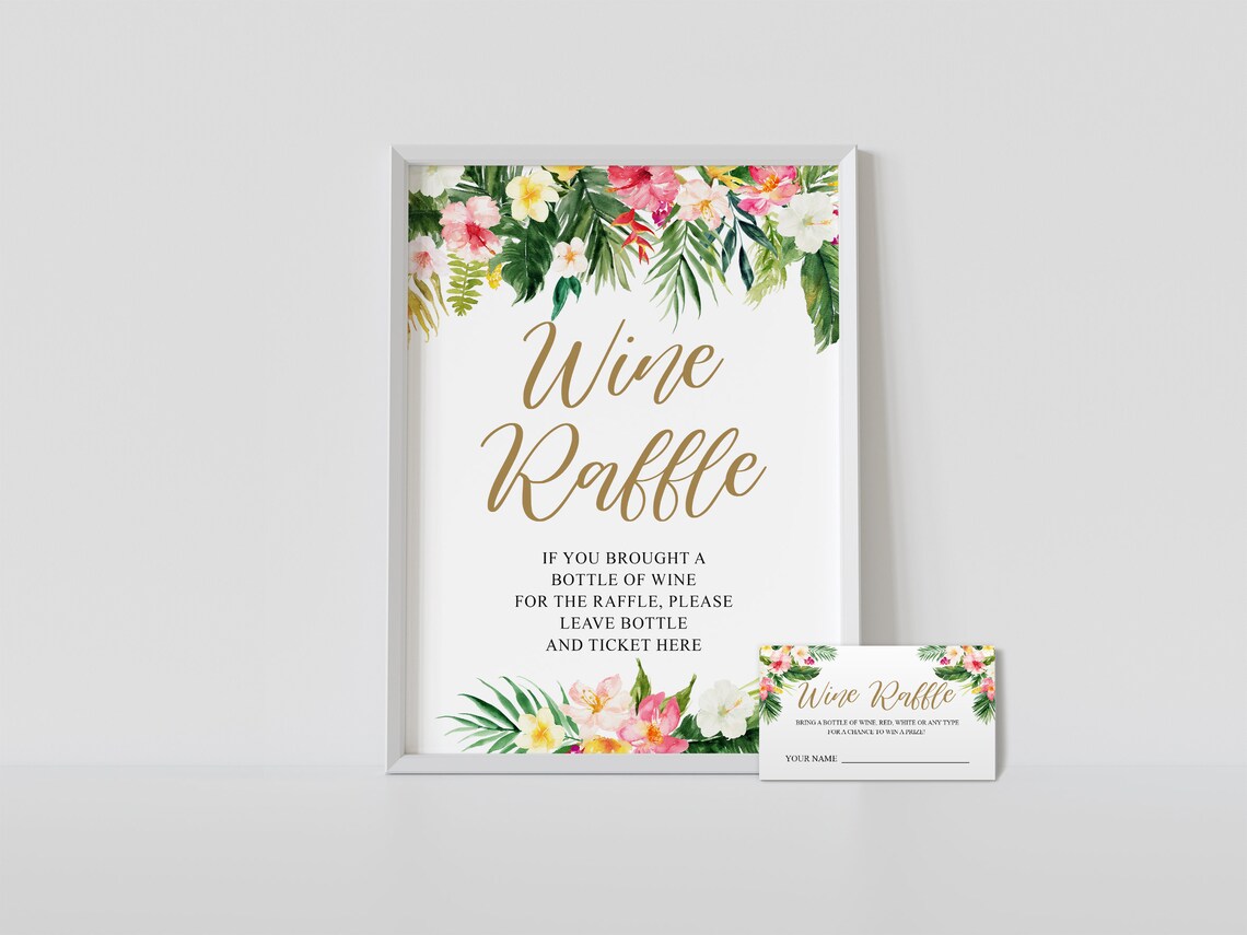 Wine Raffle Sign and Tickets Tropical Bridal Shower Game | Etsy