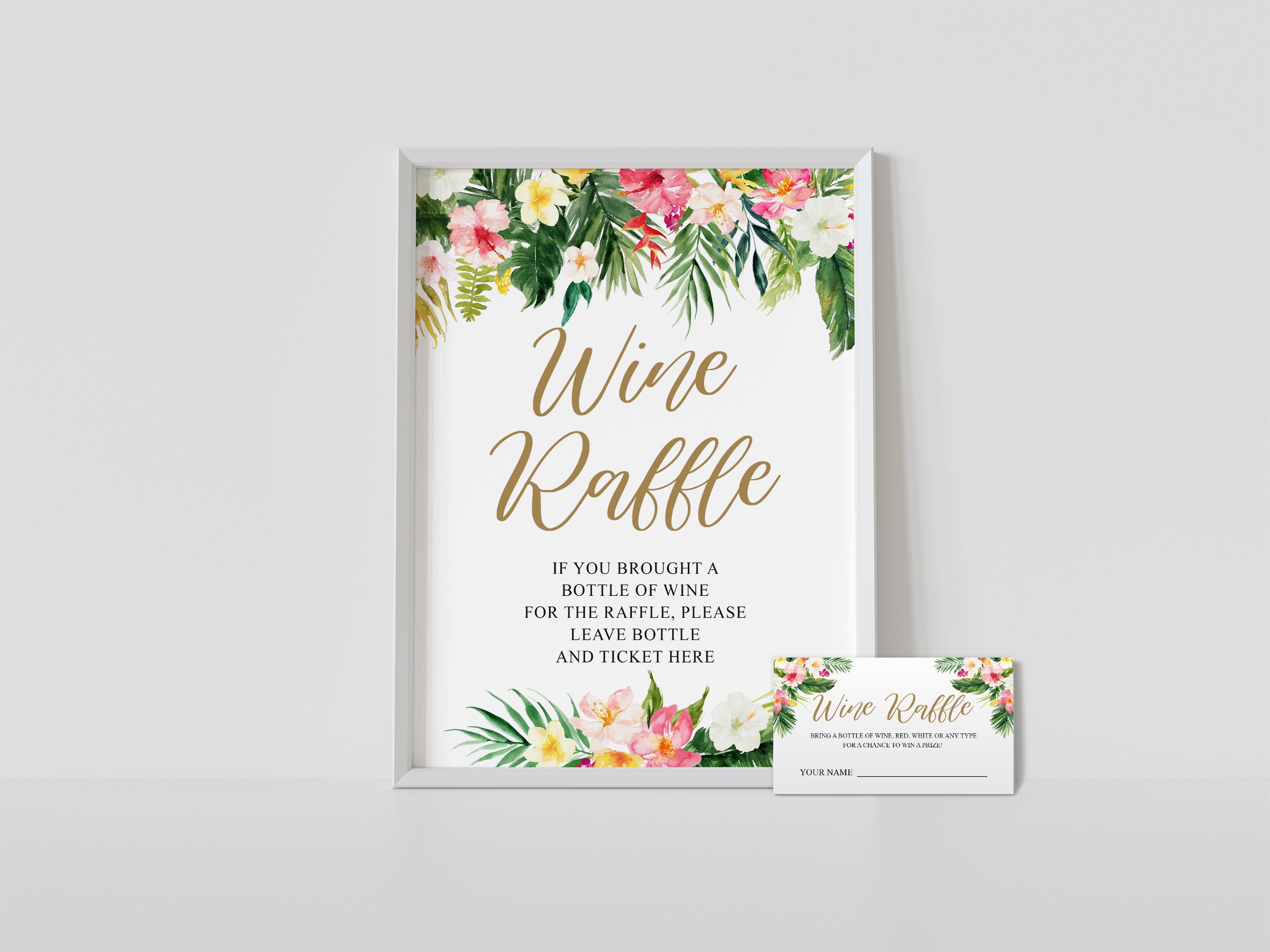 Wine Raffle Sign and Tickets Tropical Bridal Shower Game | Etsy