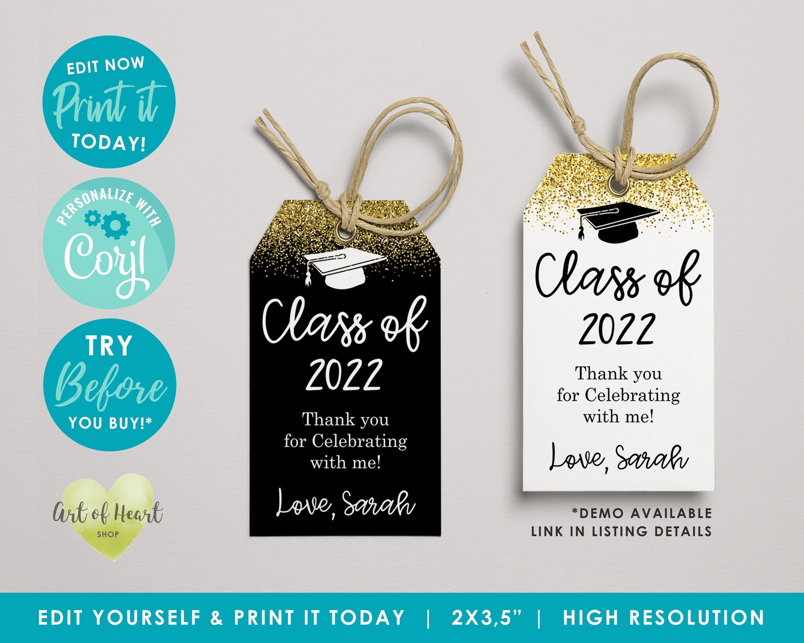 Editable Graduation Thank You Tag Class of 2022 Printable | Etsy