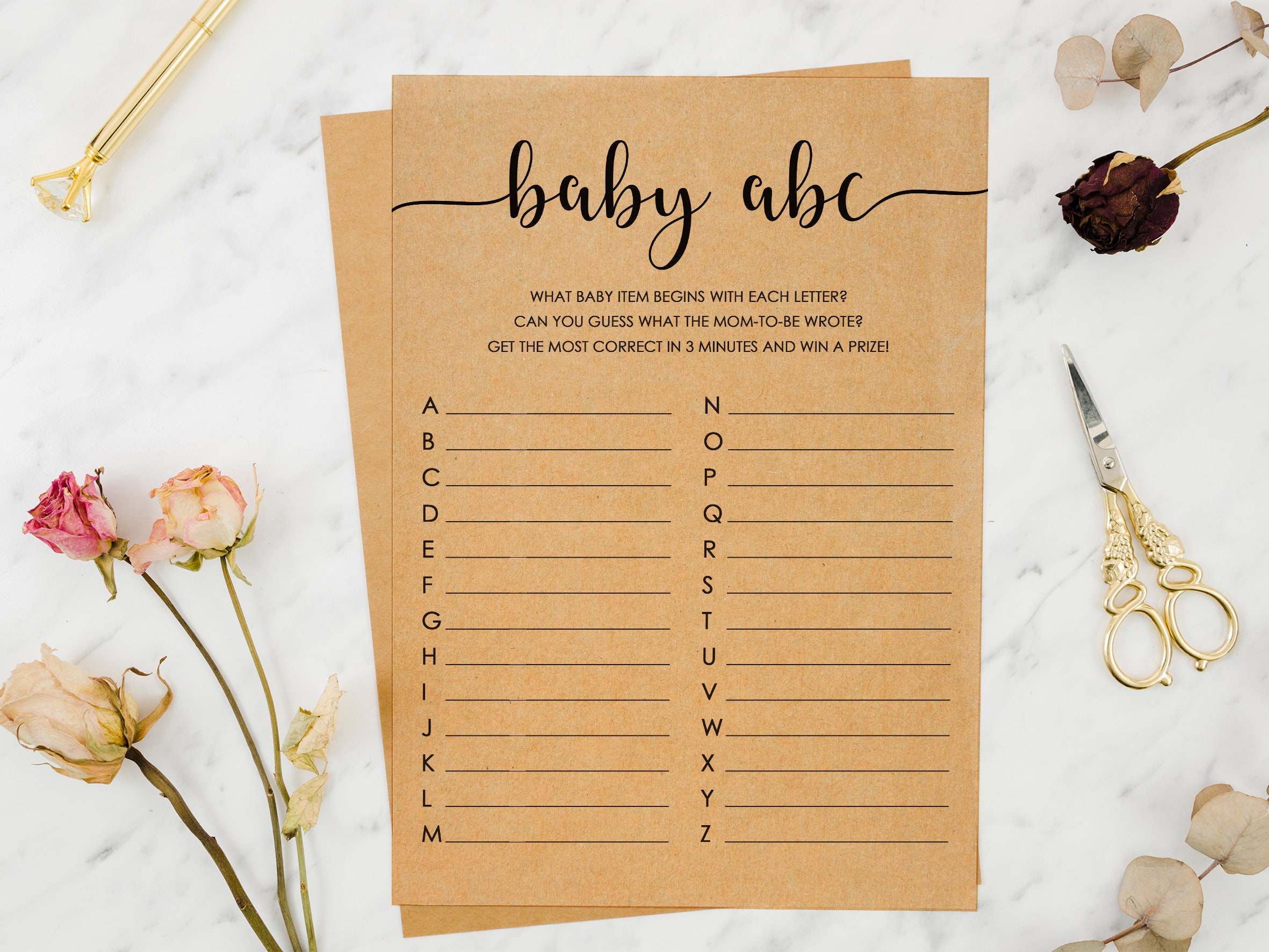 Baby Abc Game Baby Shower Games Kraft Baby Items Game - Etsy