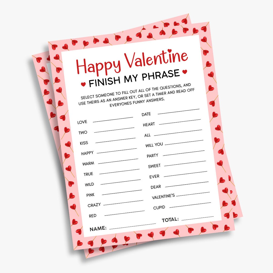 Valentines Finish My Phrase Game, Family Valentine's Day Party Activity ...