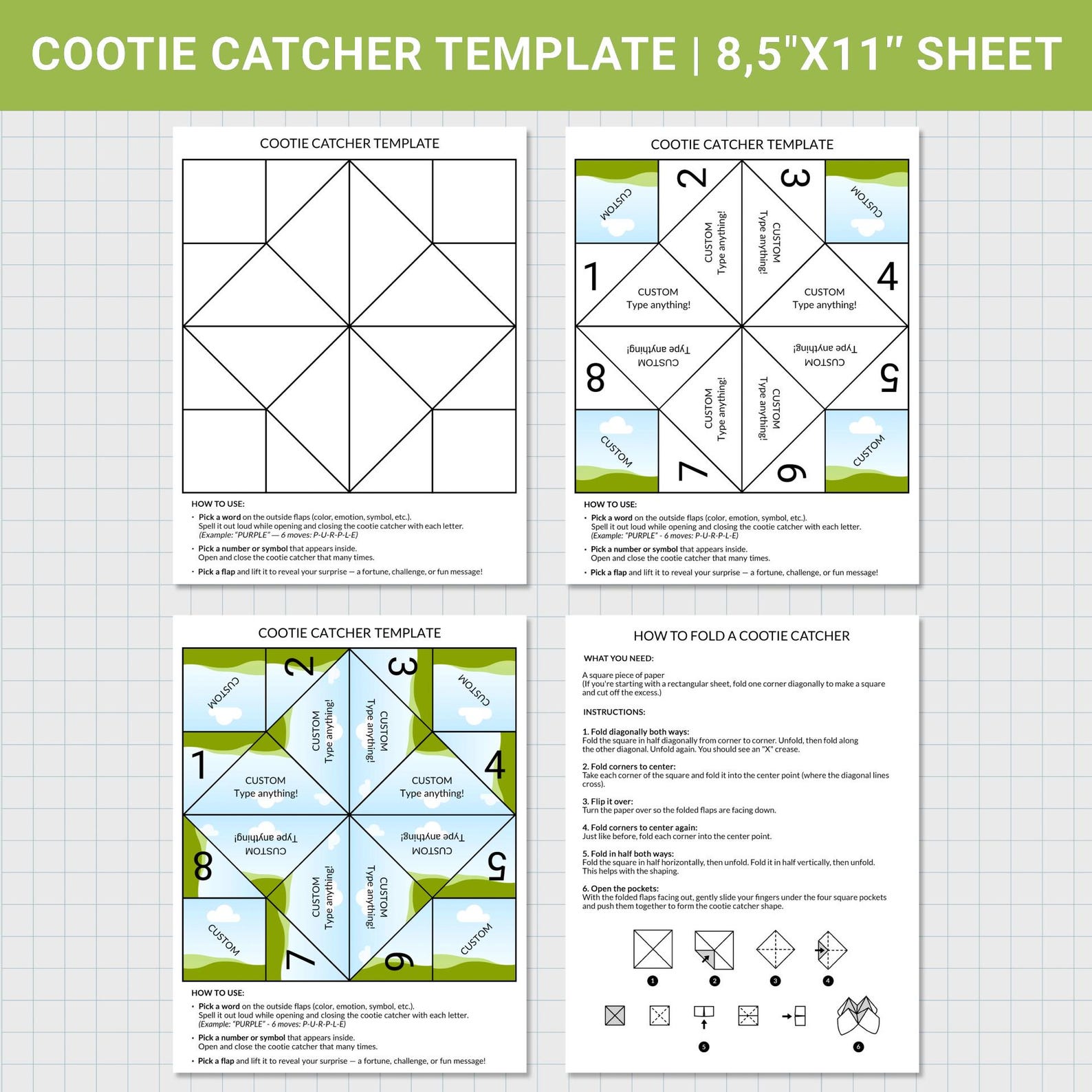 Editable Cootie Catcher Template: DIY Fortune Teller Game (printable ...