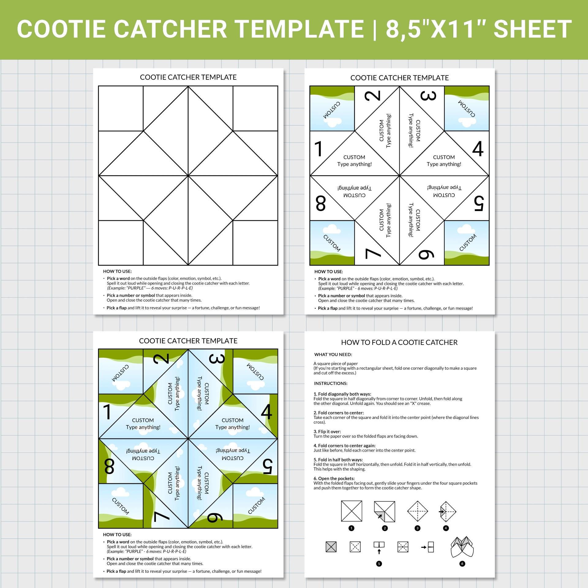 Editable Cootie Catcher Template: DIY Fortune Teller Game (printable ...