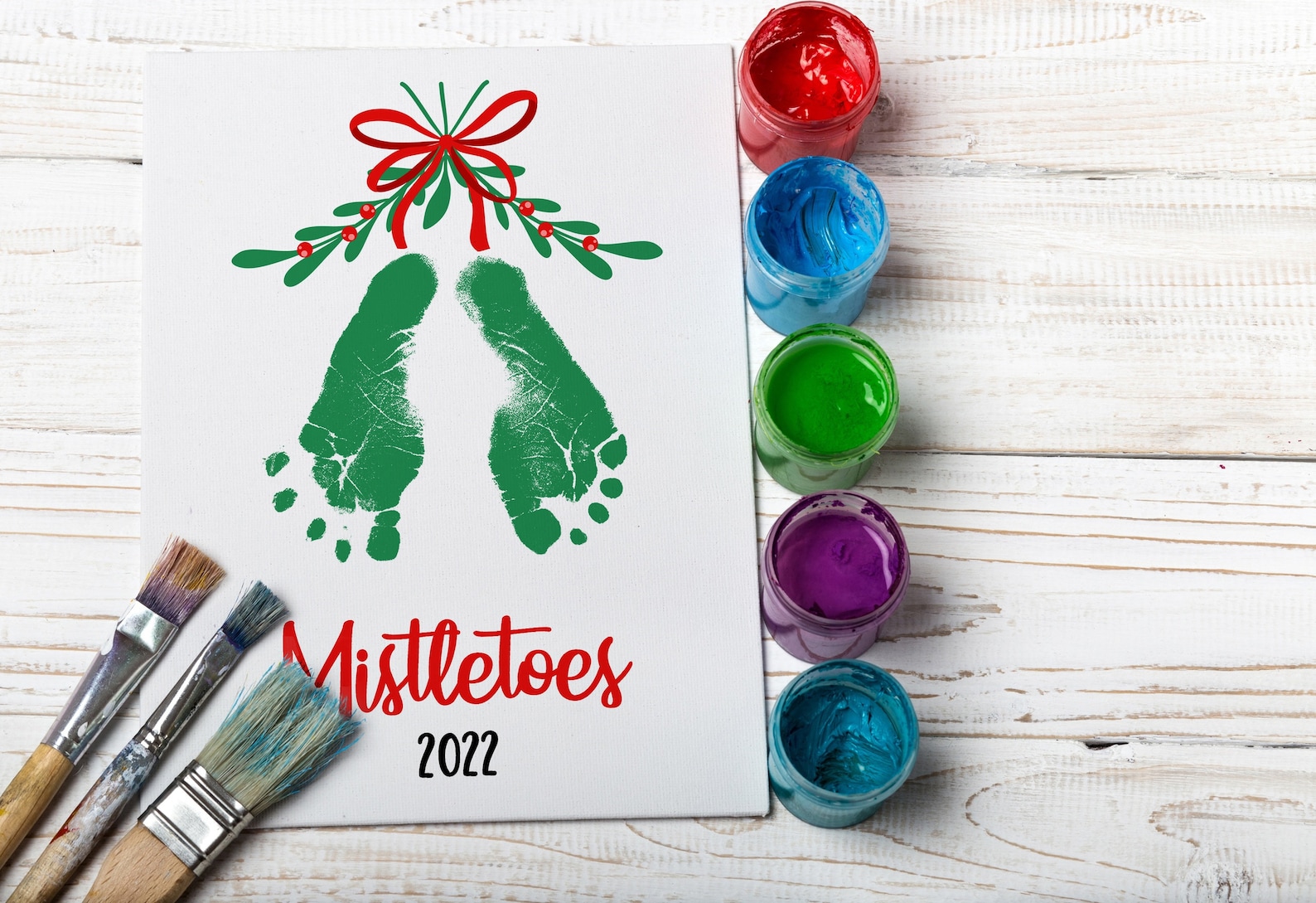 Christmas Footprint Art Mistletoes Mistle-toes Christmas - Etsy