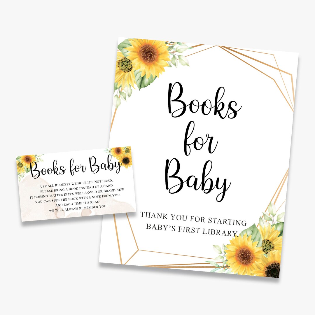 Books for Baby Sign Cards, Sunflower, Printable Baby Shower Sign ...