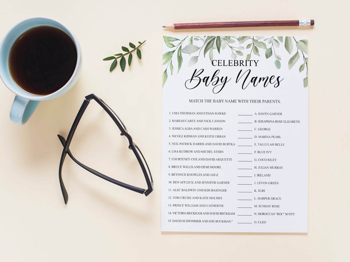 Celebrity Baby Name Game Greenery Baby Shower Games Foliage - Etsy
