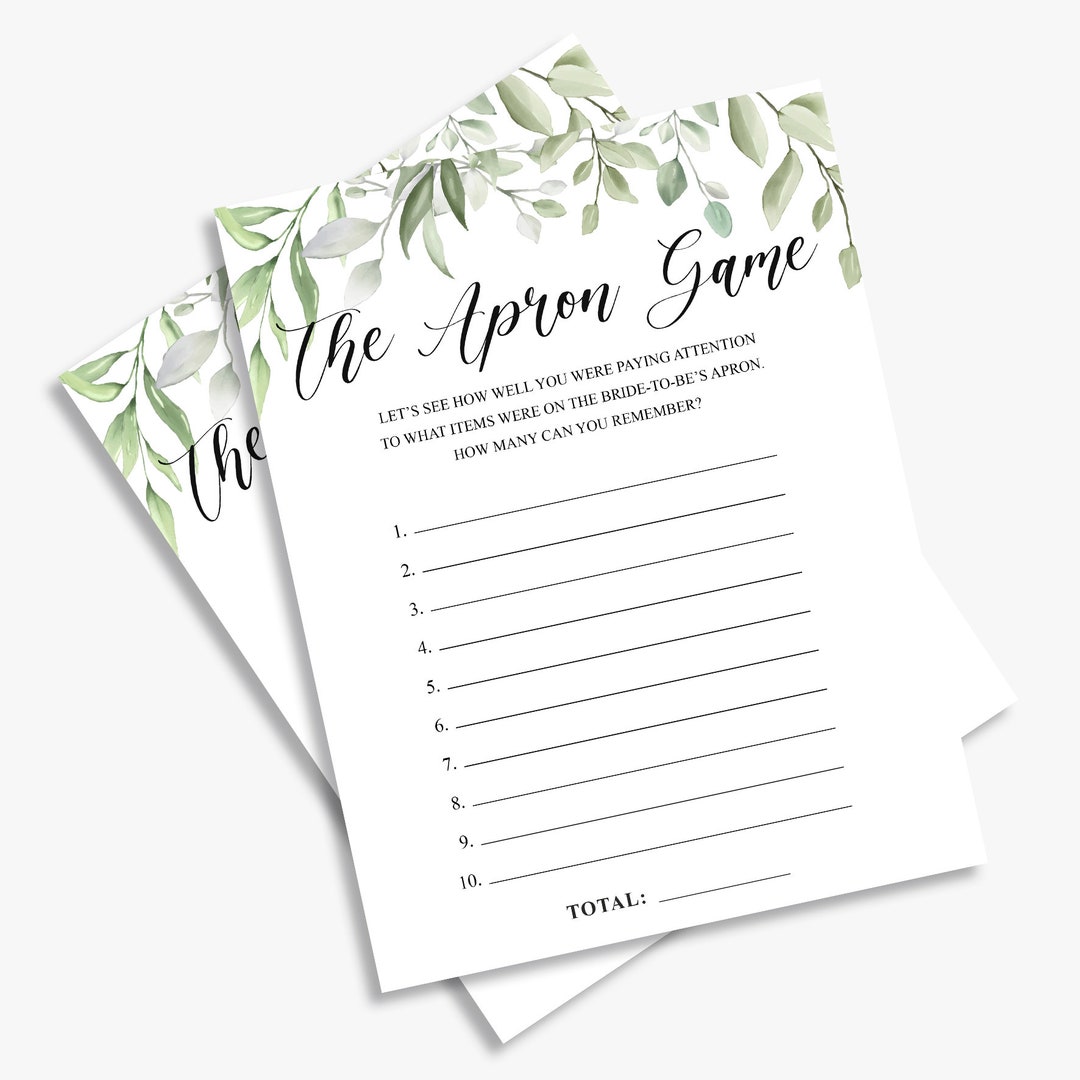 The Apron Game, Greenery Bridal Shower Game, Foliage, Apron Game, Guess ...