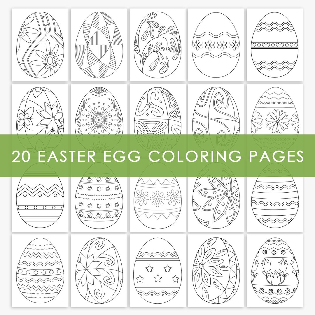 20 Easter Egg Coloring Pages, Bundle, Easter Activity, Kindergarten ...