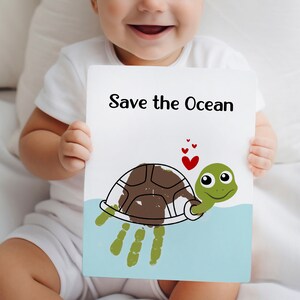 Earth Day, Turtle Handprint DIY Art Craft, Save the Ocean, Kindergarten ...