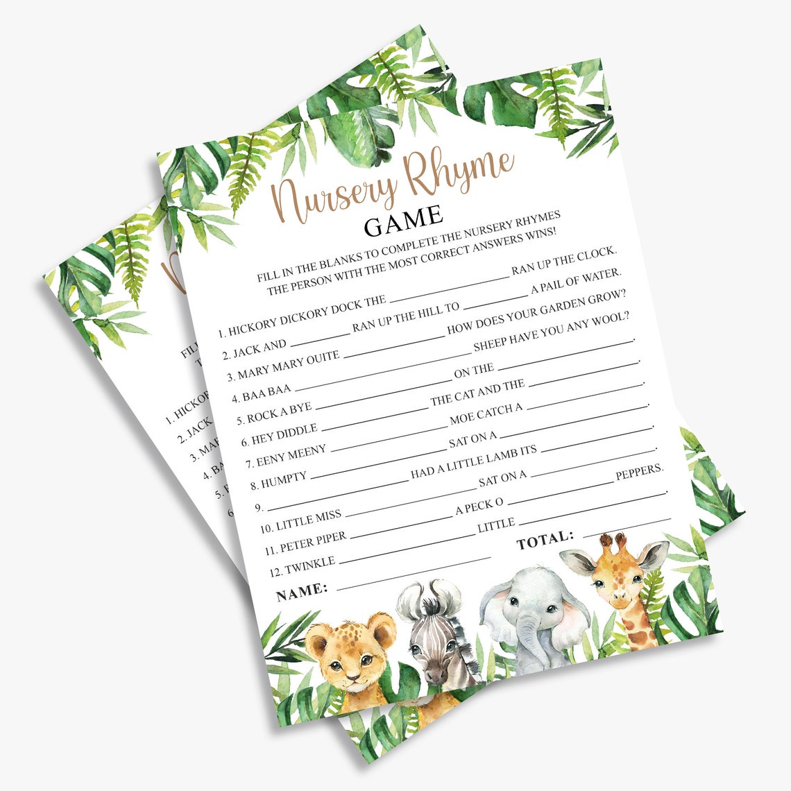 Nursery Rhyme Safari Baby Shower Game Nursery Rhyme Quiz | Etsy