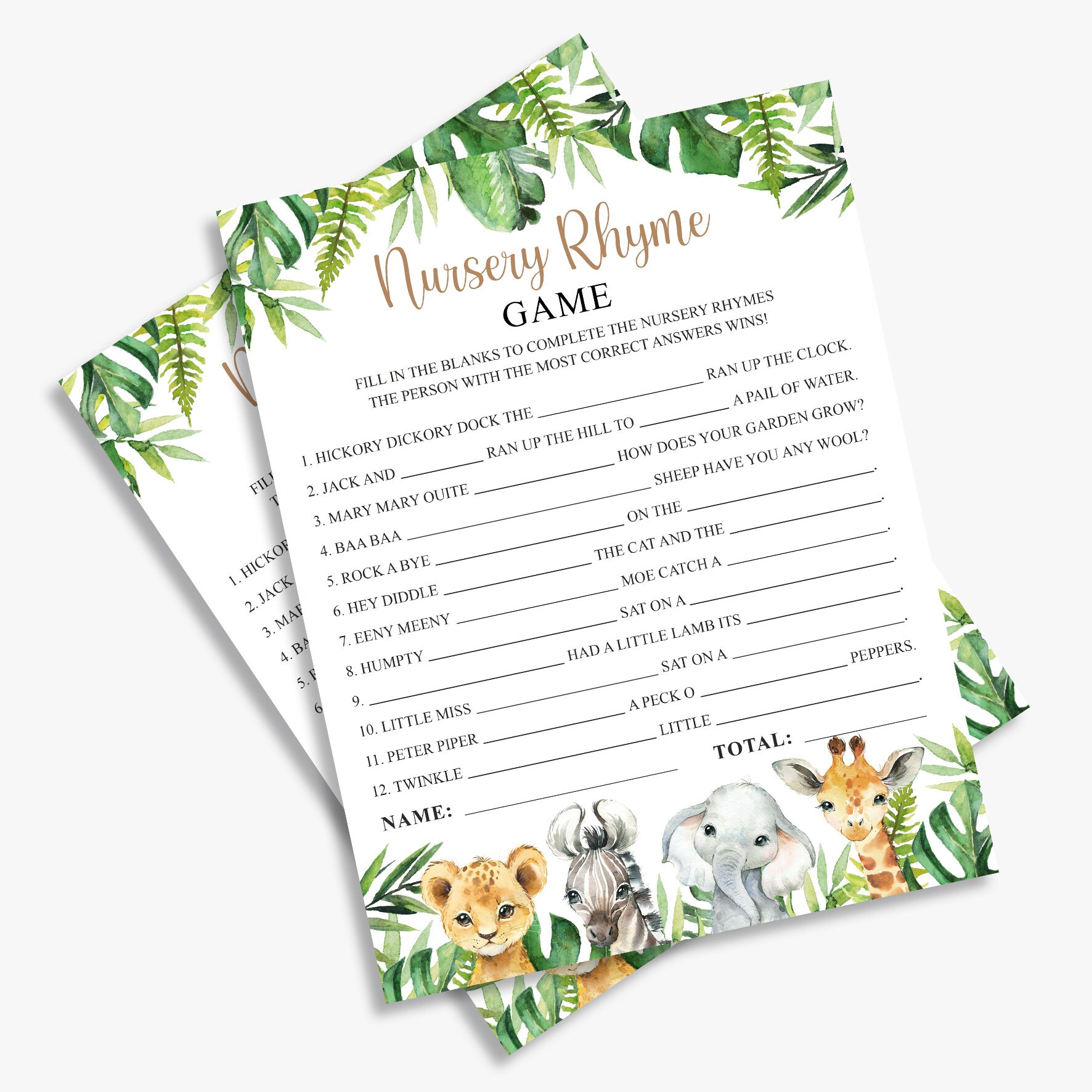 Nursery Rhyme, Safari Baby Shower Game, Nursery Rhyme Quiz, Jungle ...
