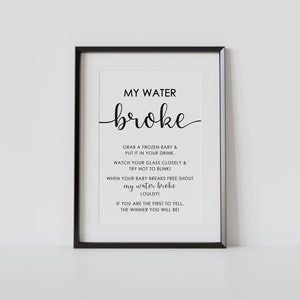My Water Broke Game Sign, Minimalist Baby Shower Activity, Printable ...