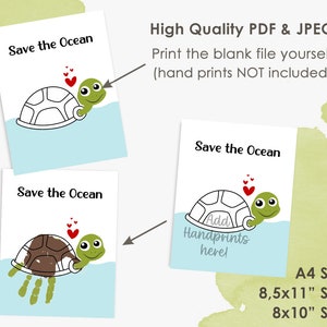 Earth Day, Turtle Handprint DIY Art Craft, Save the Ocean, Kindergarten ...