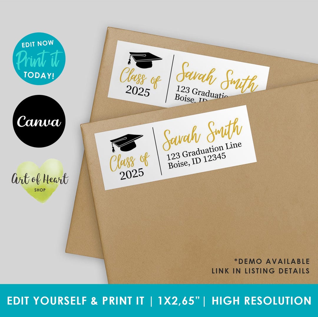 Graduation Announcement Mailing Label, Editable DIGITAL DOWNLOAD File ...