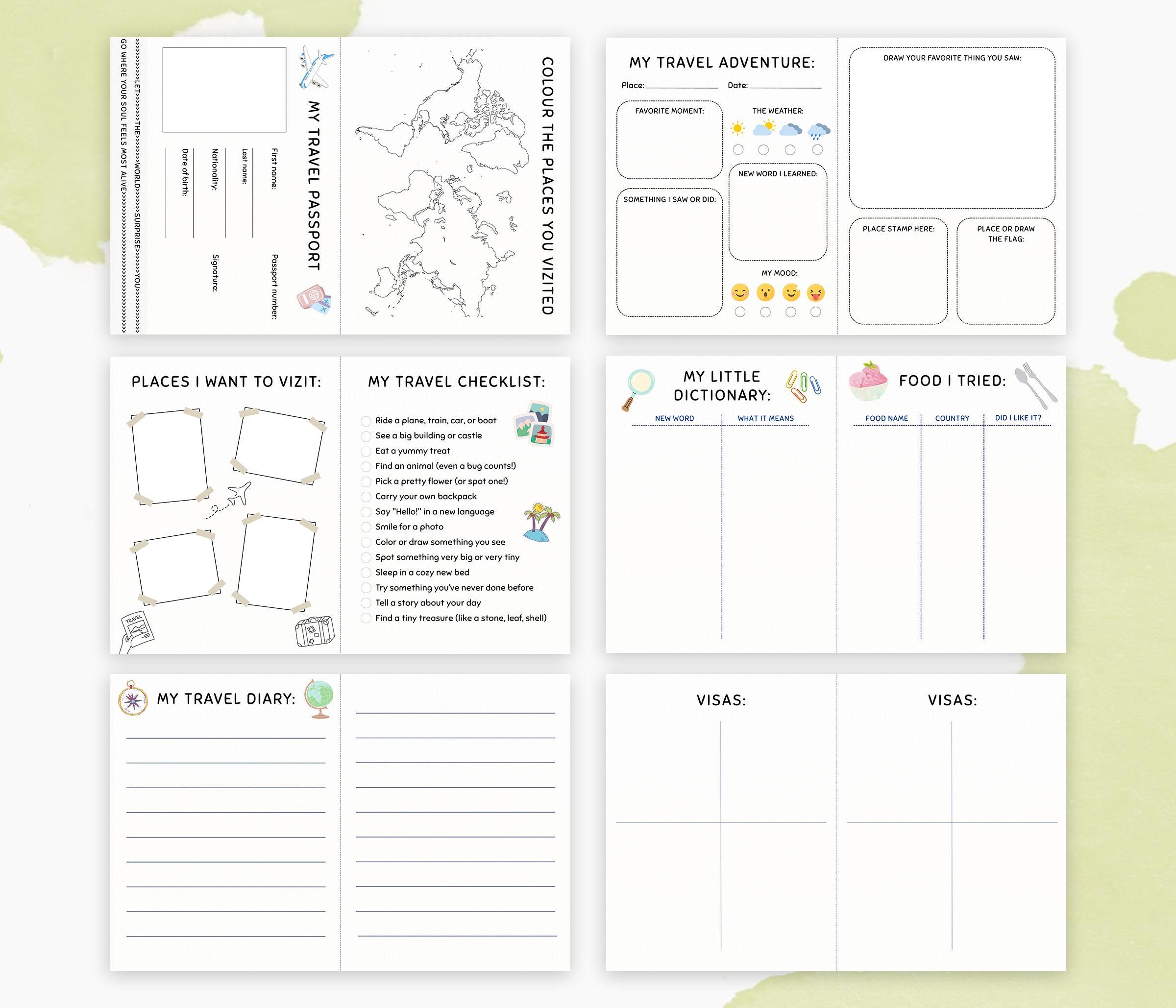 Editable Passport for Kids for Pretend Play Travel and Learning, Bundle ...