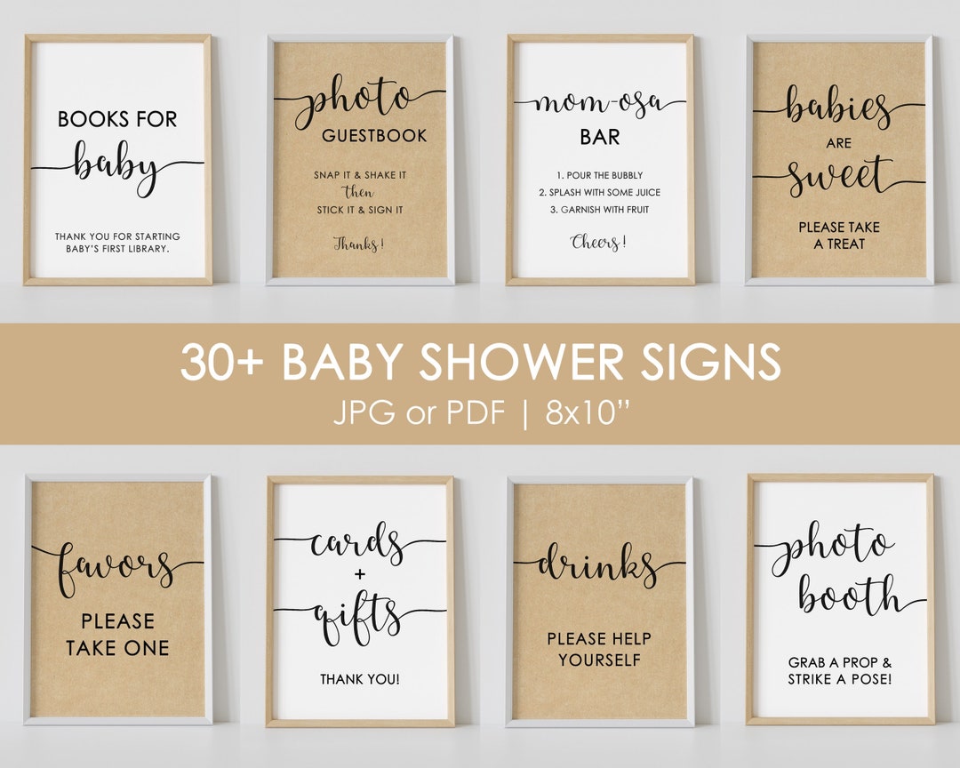 30+ Rustic Baby Shower Sign, BUNDLE, Gender Neutral, Kraft, Black ...