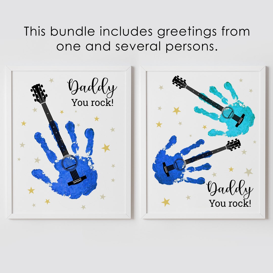 Guitar Handprint Art Craft, BUNDLE, Daddy You Rock, Father's Day, DIY ...