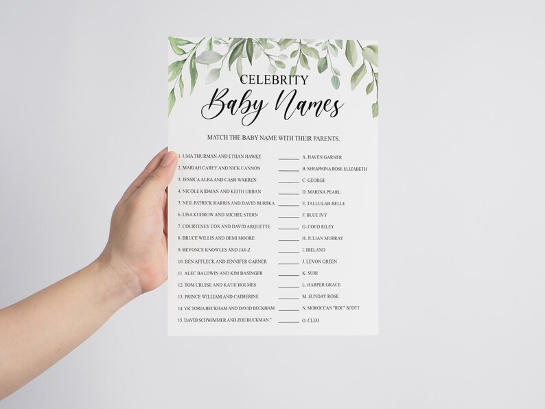 Celebrity Baby Name Game Greenery Baby Shower Games Foliage - Etsy