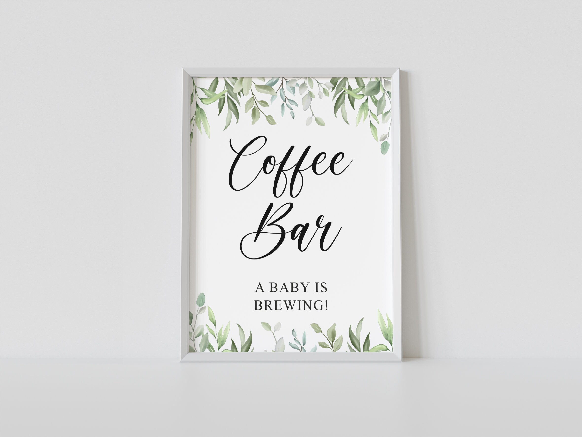 Coffee Bar Sign Greenery Baby Shower a Baby is Brewing | Etsy