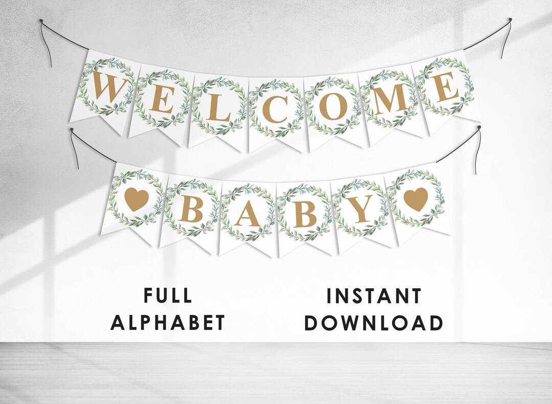 Green and Gold, Baby Shower Banner, Foliage, Greenery Garland, Leaves ...