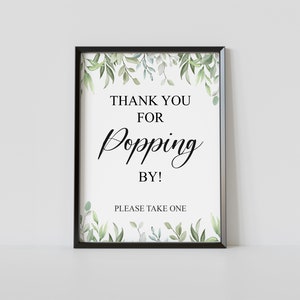 Thanks for Popping By, Printable Sign, Greenery, Popcorn Bar Sign, Baby ...