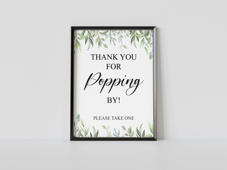 Thanks for Popping By, Printable Sign, Greenery, Popcorn Bar Sign, Baby ...