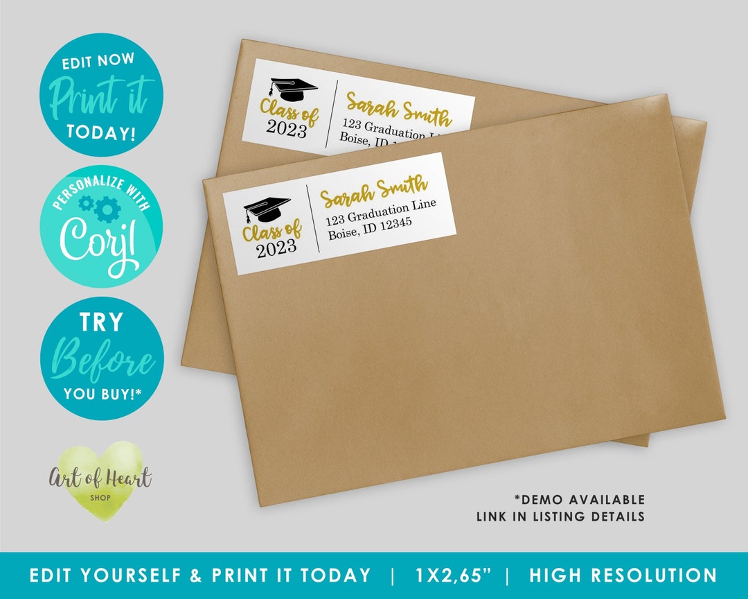 Graduation Announcement Mailing Label Editable DIGITAL - Etsy