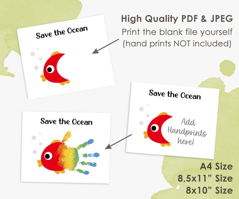 Earth Day, Fish Handprint DIY Art Craft, Save the Ocean, Kindergarten ...