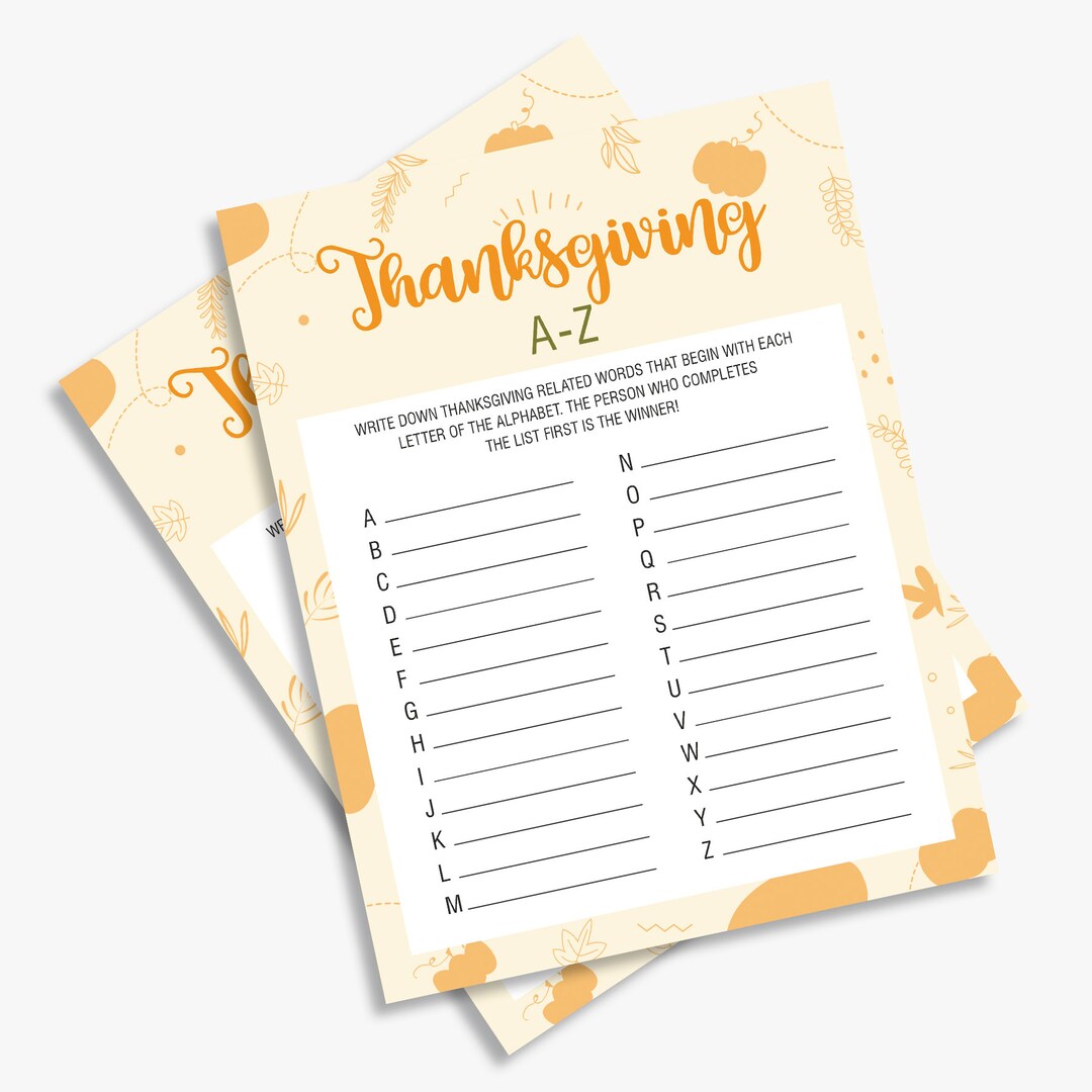 Thanksgiving A-Z Game, for Kids, for Adults, for Family, Classroom ...