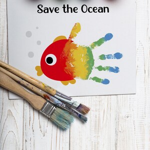 Earth Day, Fish Handprint DIY Art Craft, Save the Ocean, Kindergarten ...