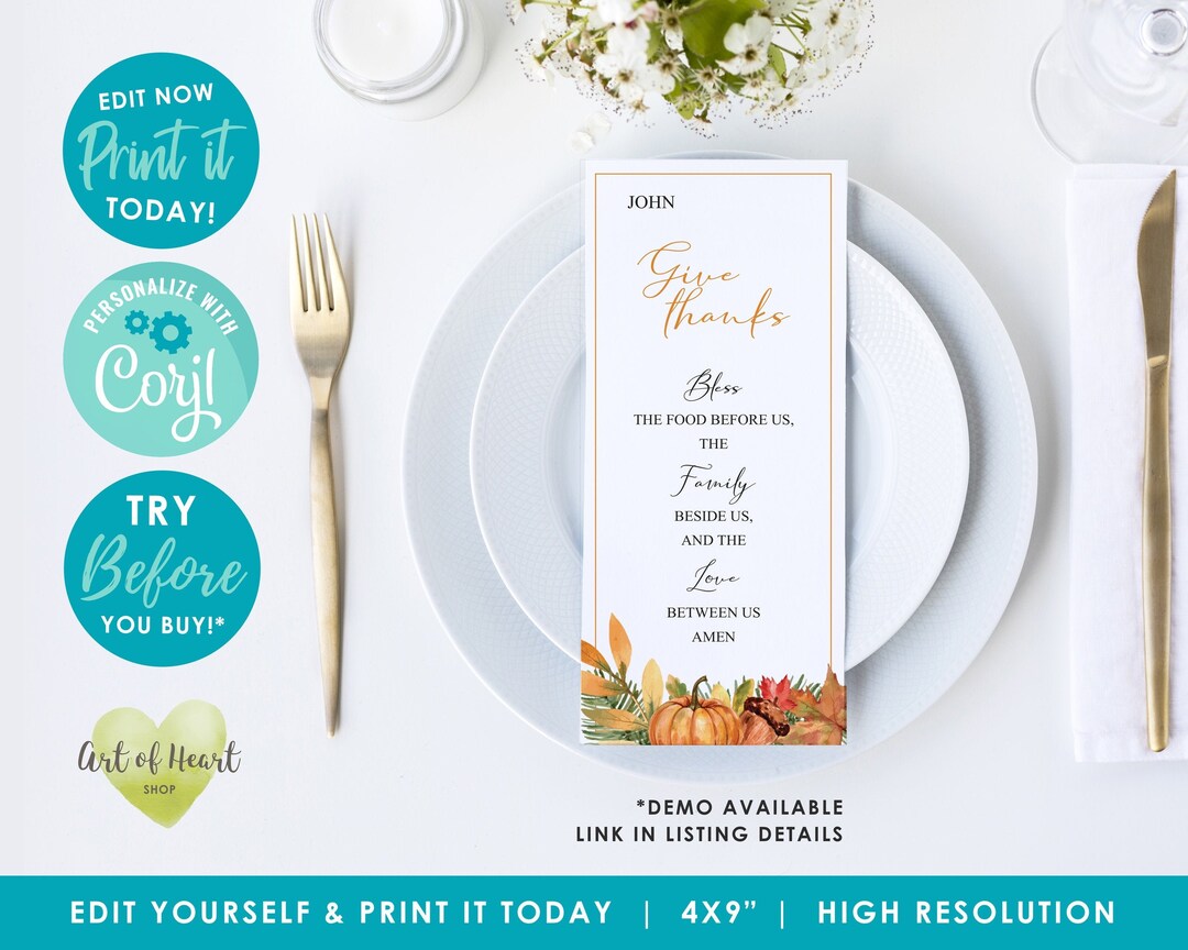 Seating Cards Template, Thanksgiving Table Decor, Editable, Printable ...