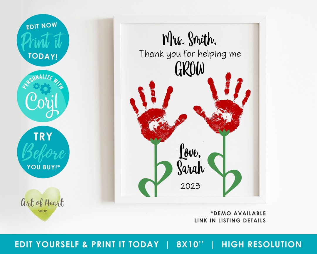 Thank You for Helping Me Grow, Handprint Art Craft, Kids Keepsake ...