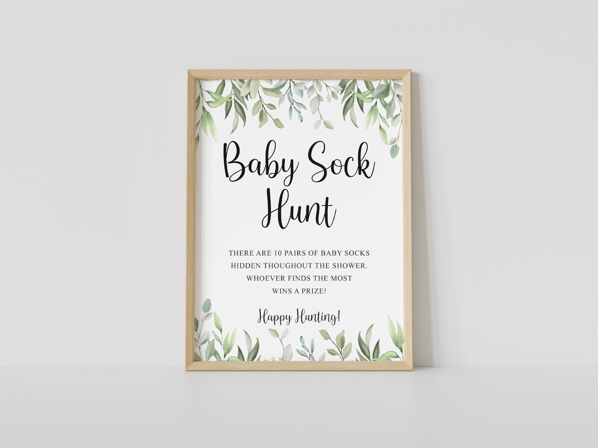Baby sock hunt greenery baby shower game the socks game | Etsy