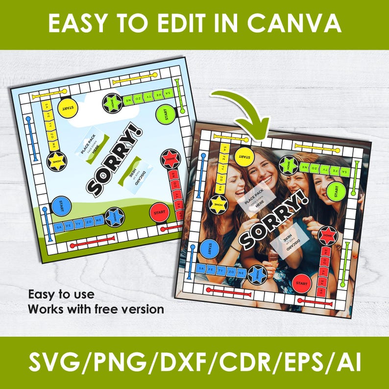 Custom Sorry Board Game Template: DIY Personalized Game (PDF, SVG ...