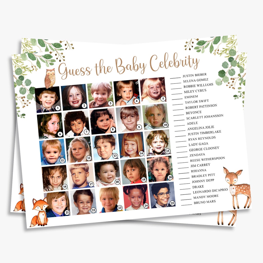 Woodland Baby Shower Games, Guess the Baby Celebrity, Who is That Baby ...
