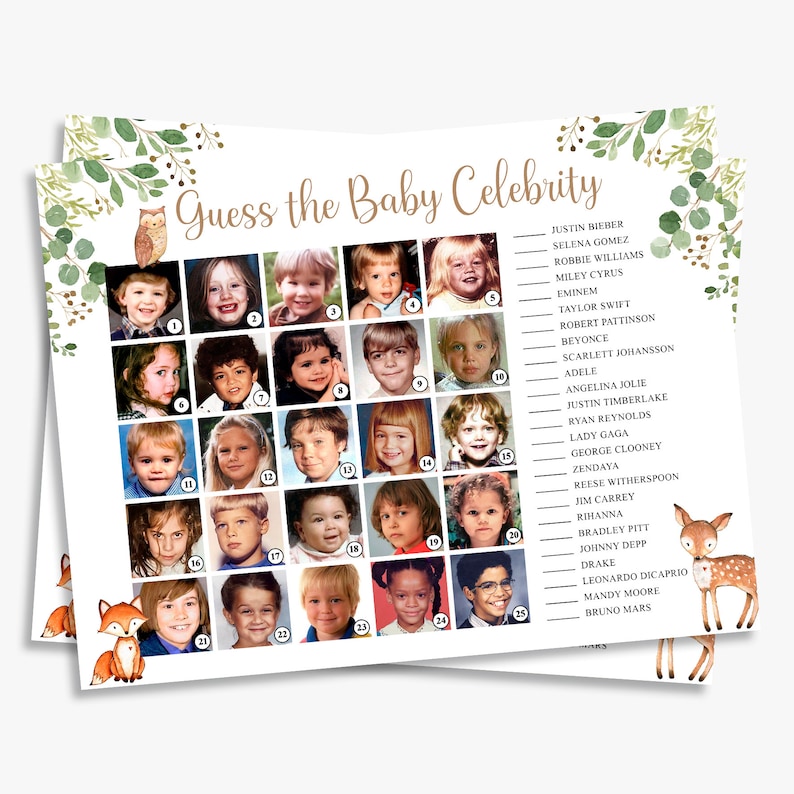 Woodland Baby Shower Games, Guess the Baby Celebrity, Who is That Baby ...