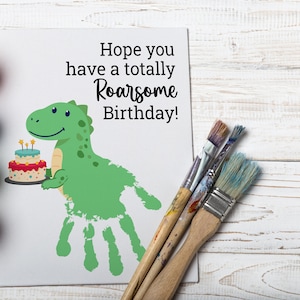 Dinosaur Handprint Birthday Card: DIY Dino Keepsake (printable INSTANT ...