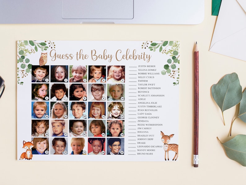 Woodland Baby Shower Games Guess the Baby Celebrity Who is - Etsy